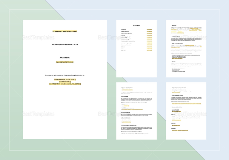 Project Quality Assurance Plan Template in Word, Apple Pages