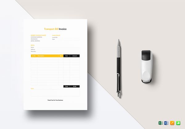 Transport Bill Invoice Template in Word, Excel, Apple Pages, Numbers