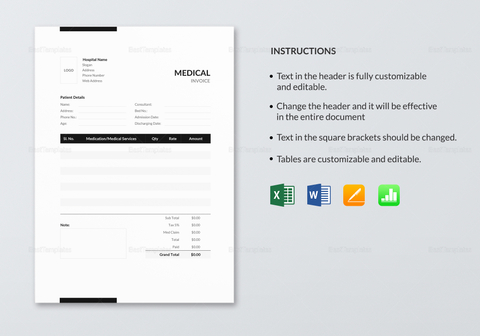 Medical Bill Format Template in Word, Excel, Apple Pages, Numbers