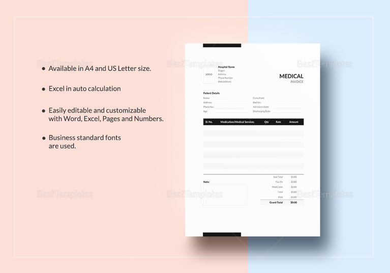 Medical Bill Format Template in Word, Excel, Apple Pages, Numbers