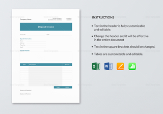 Deposit Invoice Template in Word, Excel, Apple Pages, Numbers