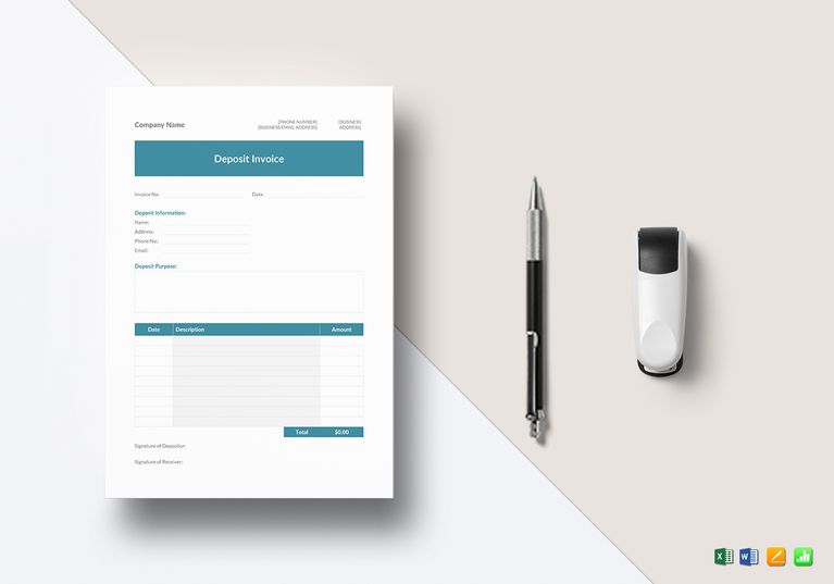 Deposit Invoice Template in Word, Excel, Apple Pages, Numbers