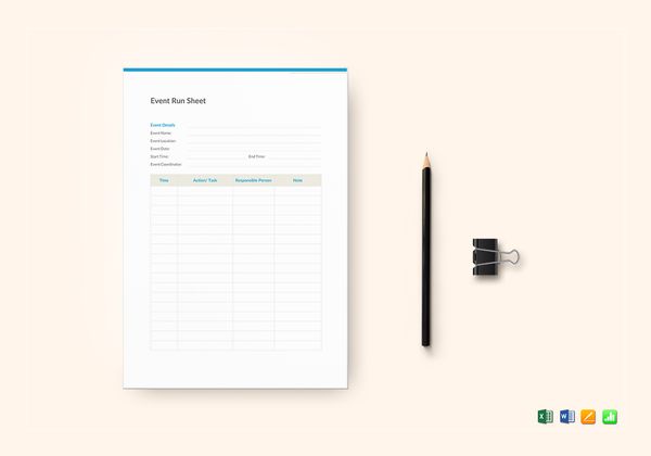 Event Run Sheet Template in Word, Excel, Apple Pages, Numbers