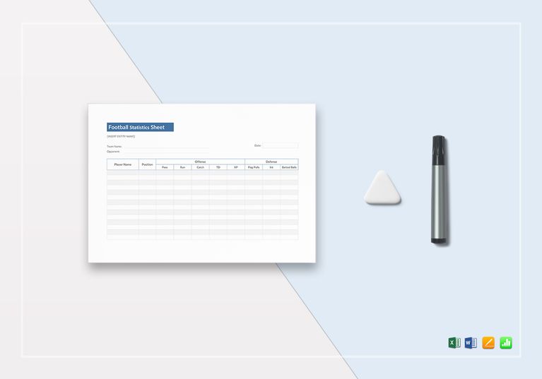 Football Statistics Sheet Template in Word, Excel, Apple Pages, Numbers