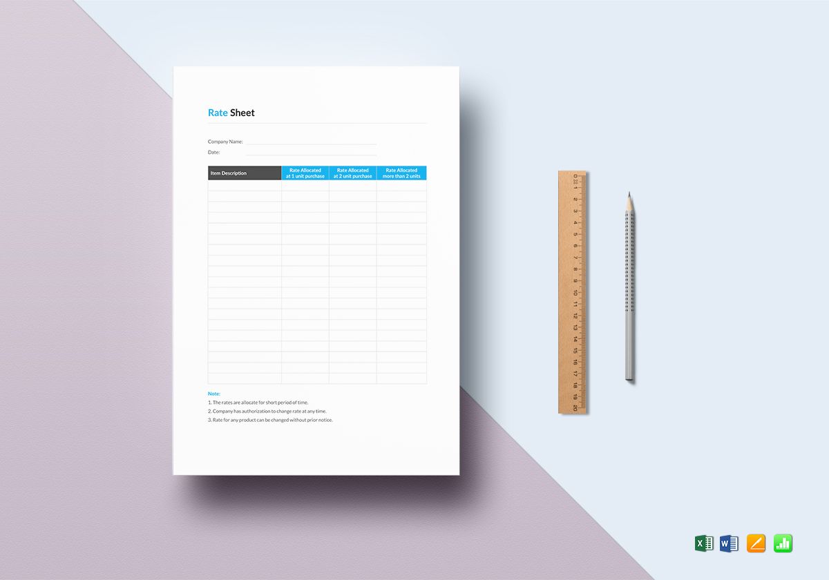 Rate Sheet Template In Word Excel Apple Pages Numbers