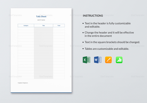 Tally Sheet Template in Word, Excel, Apple Pages, Numbers