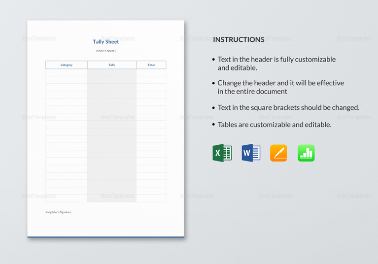 Tally Sheet Template in Word, Excel, Apple Pages, Numbers