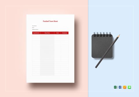 Football Team Sheet Template in Word, Excel, Apple Pages, Numbers