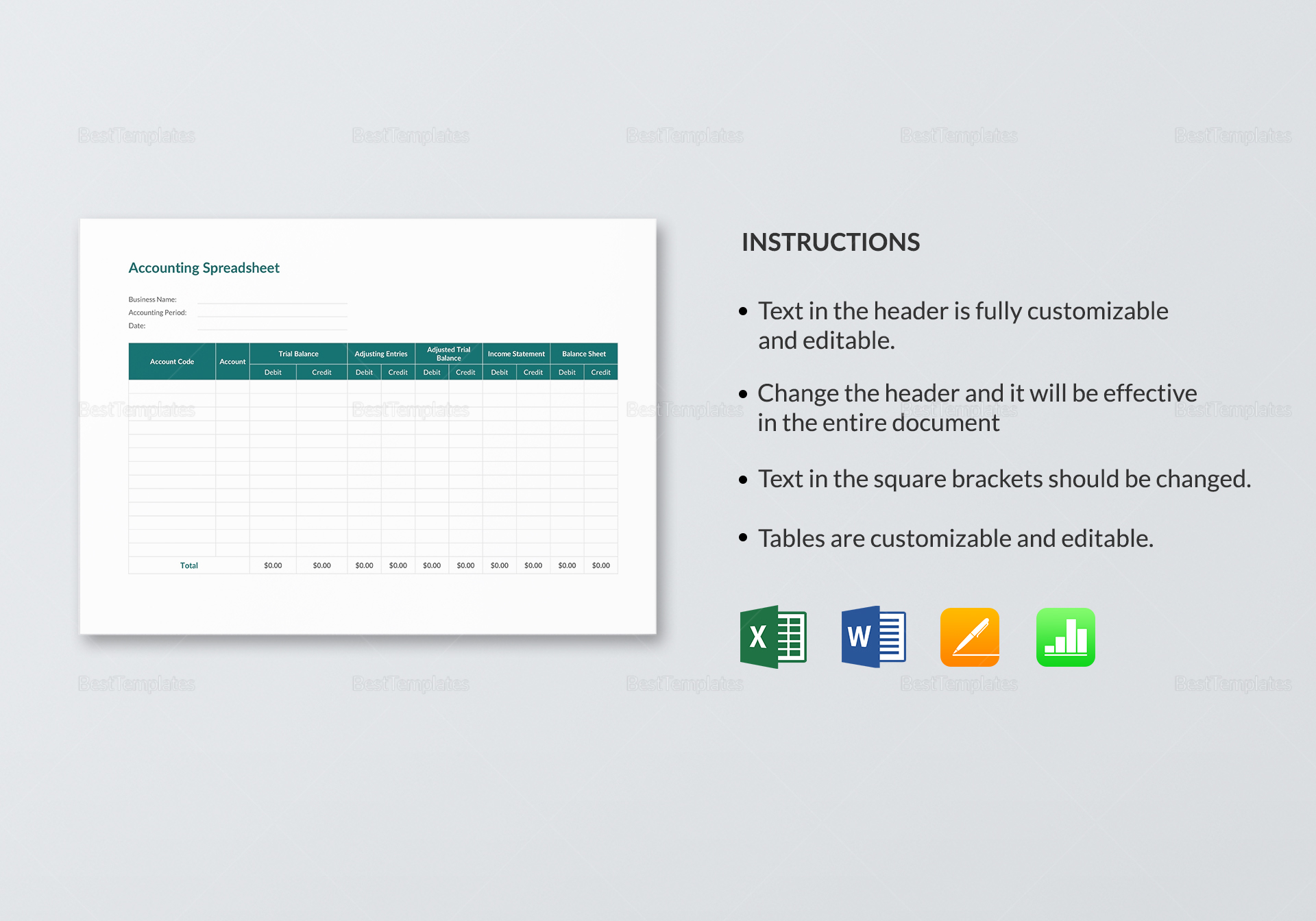 Accounting Spreadsheet Template in Word, Excel, Apple Pages, Numbers