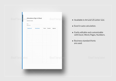 Attendance Sign in Sheet Template in Word, Excel, Apple Pages, Numbers