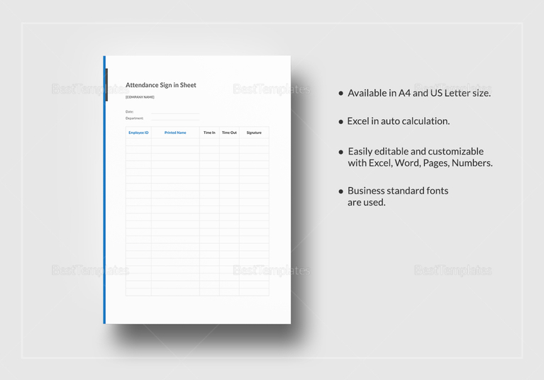 Attendance Sign in Sheet Template in Word, Excel, Apple Pages, Numbers