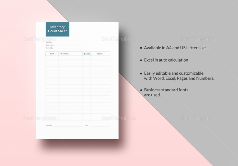 Inventory Count Sheet Template in Word, Excel, Apple Pages, Numbers