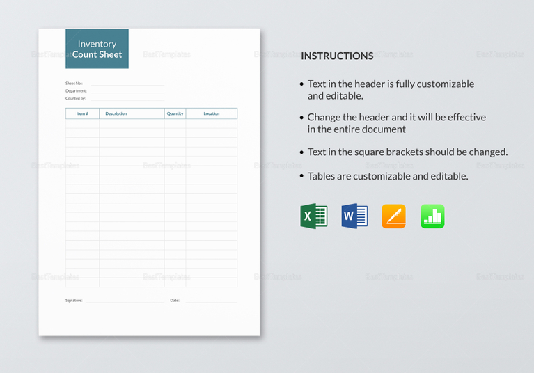 Inventory Count Sheet Template in Word, Excel, Apple Pages, Numbers