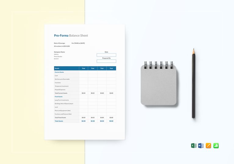 Proforma Balance Sheet Template in Word, Excel, Apple Pages, Numbers