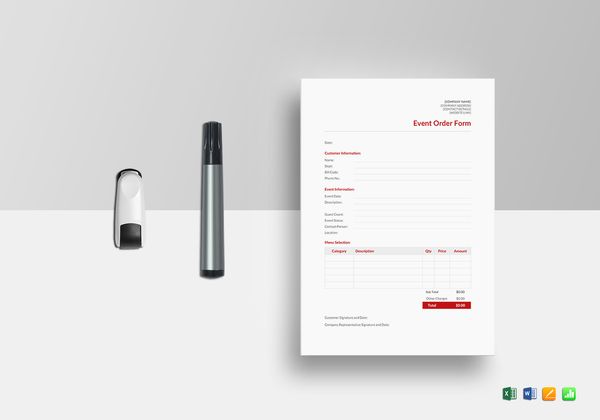 Event Order Template in Word, Excel, Apple Pages, Numbers