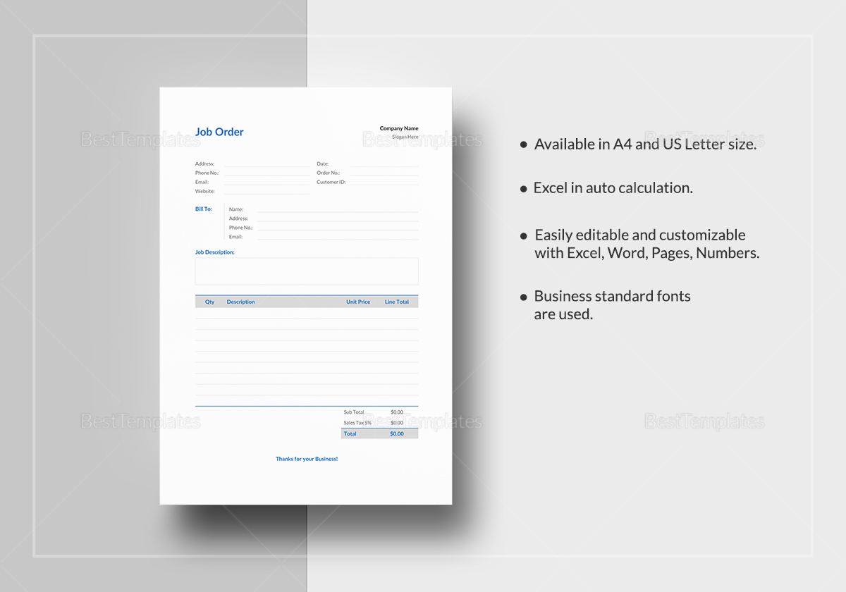 Job Order Template in Word, Excel, Apple Pages, Numbers