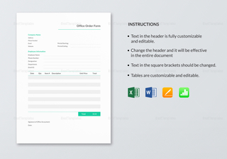 Office Order Template in Word, Excel, Apple Pages, Numbers