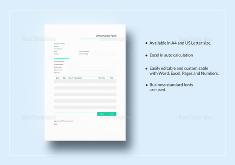 Office Order Template in Word, Excel, Apple Pages, Numbers