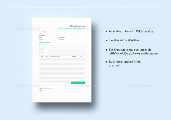 Office Order Template in Word, Excel, Apple Pages, Numbers