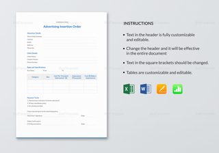 Advertising Insertion Order Template in Word, Excel, Apple Pages, Numbers