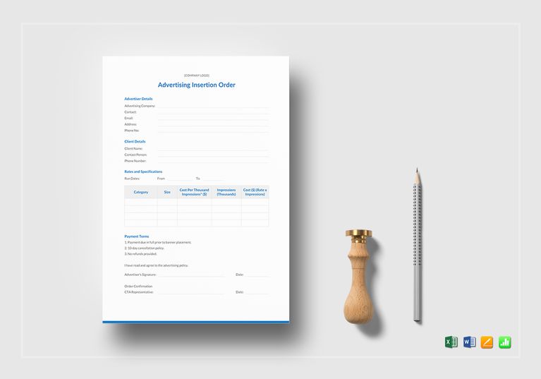Advertising Insertion Order Template in Word, Excel, Apple Pages, Numbers