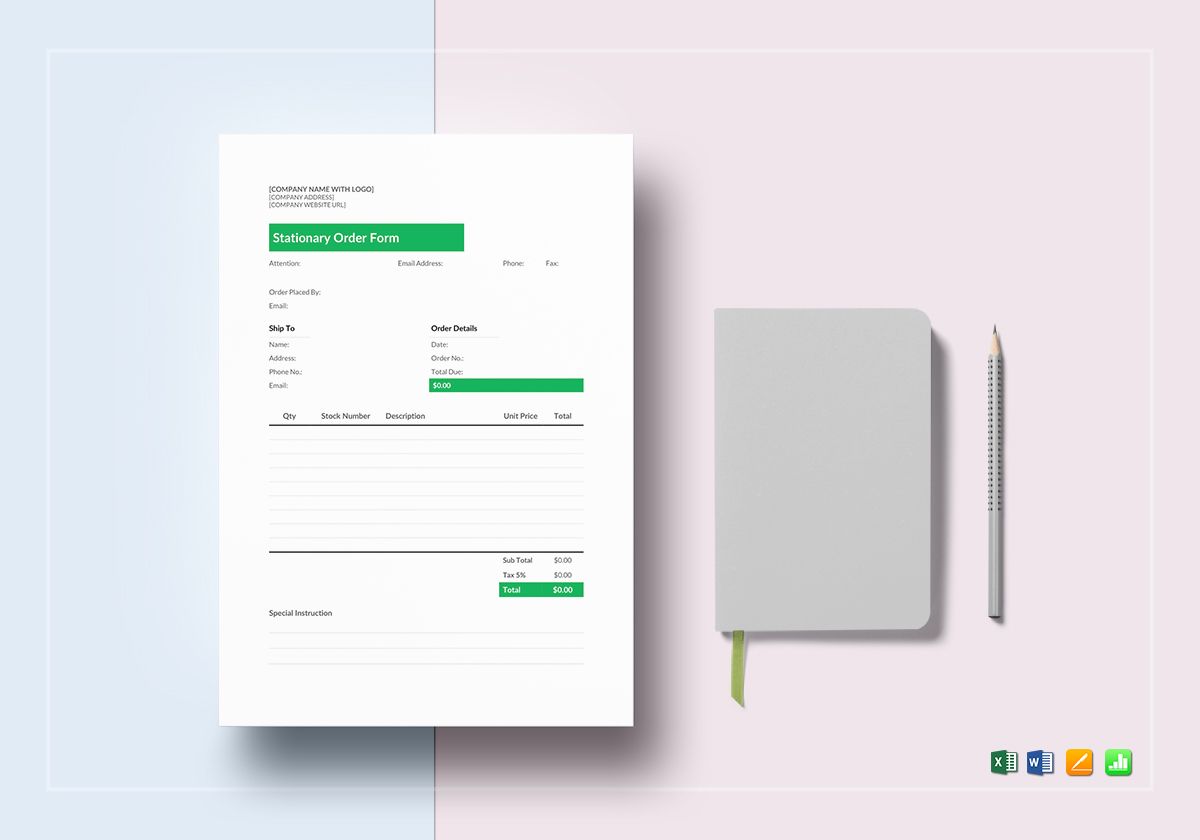 Stationery Order Template in Word, Excel, Apple Pages, Numbers