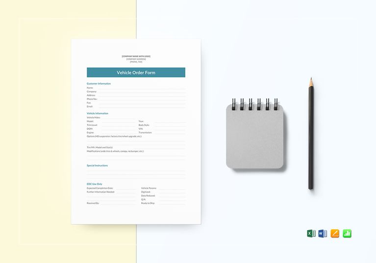 Vehicle Order Template in Word, Excel, Apple Pages, Numbers