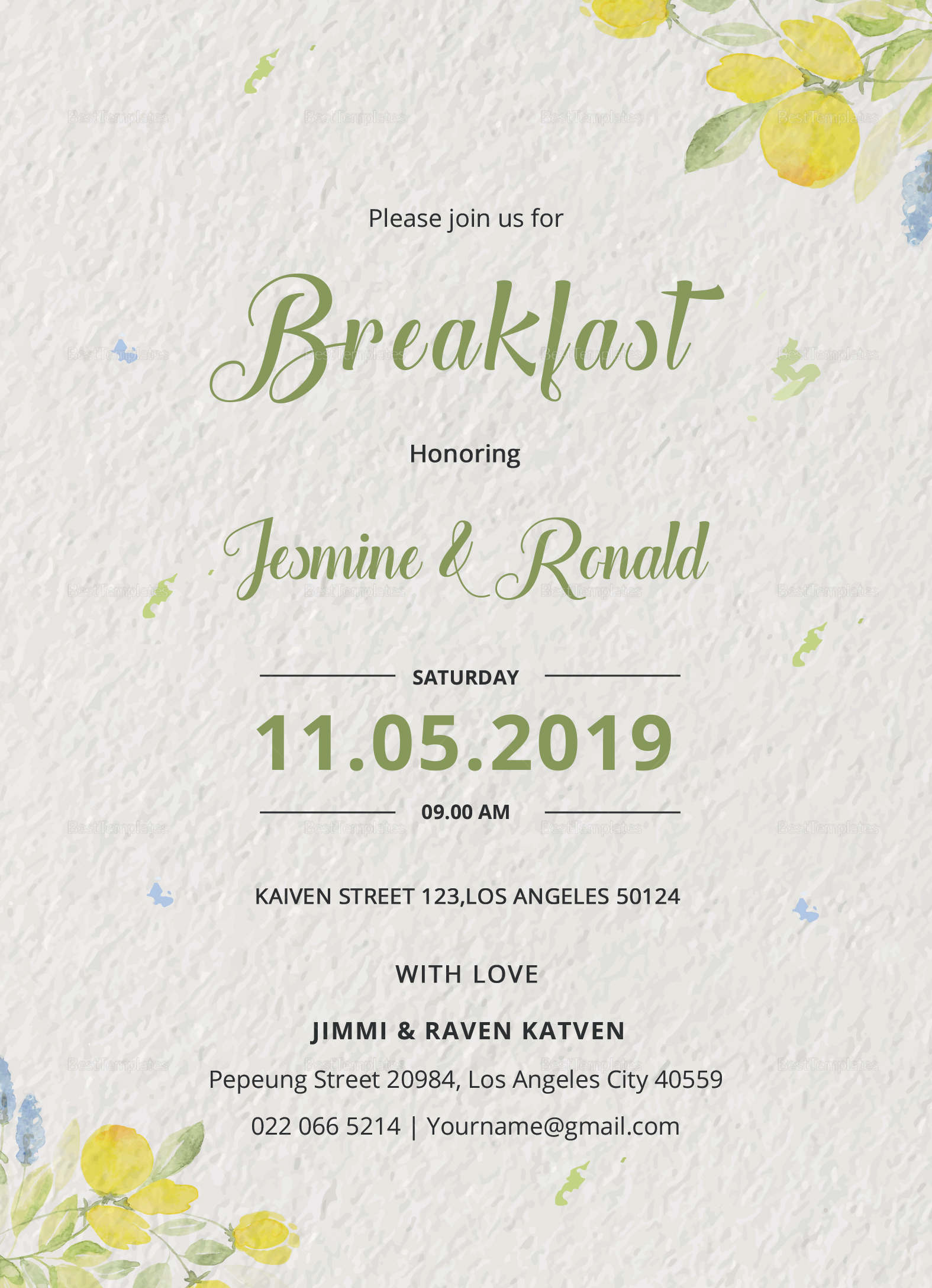 Breakfast Invitation Design Template In Word PSD Publisher