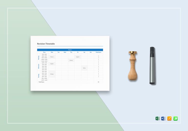 Revision Timetable Template in Word, Excel, Apple Pages, Numbers