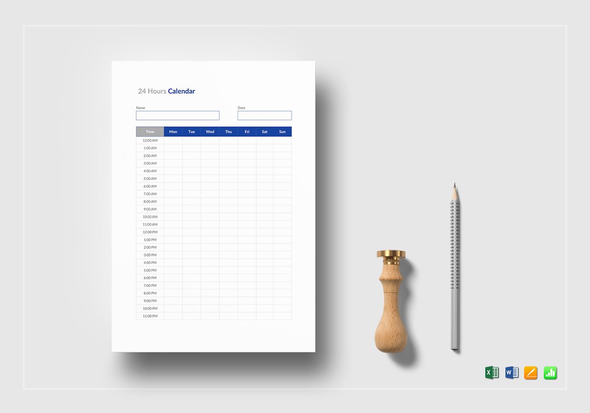 24 Hours Calendar Template In Word Excel Apple Pages Numbers
