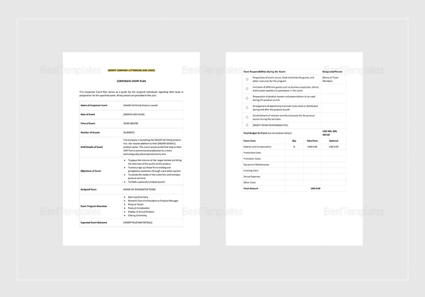 Corporate Event Plan Template in Word, Apple Pages