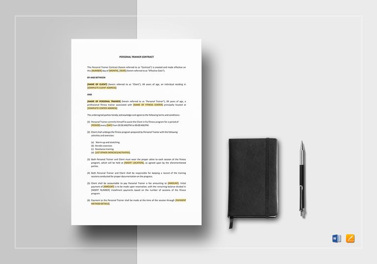 Personal Trainer Contract Template in Word, Apple Pages