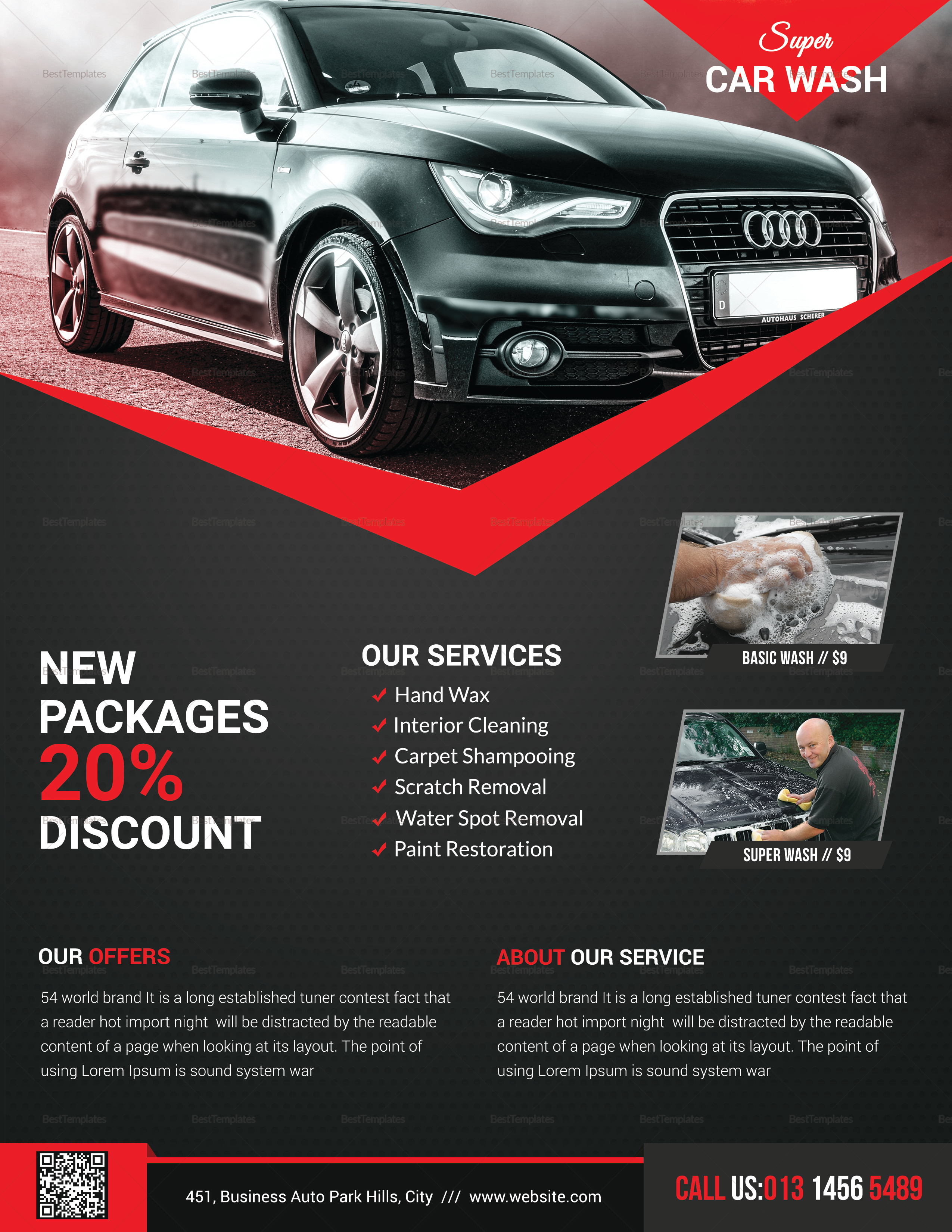 Super Car Wash Flyer Design Template In PSD Word Publisher