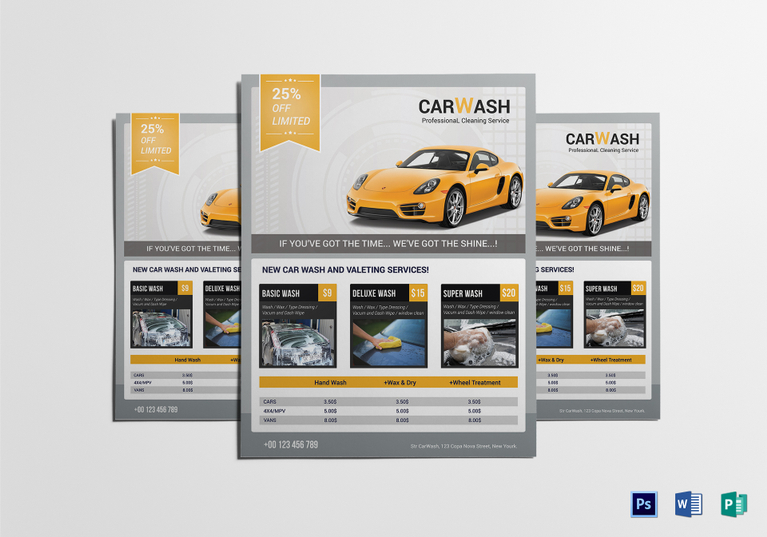 Car Wash And Valeting Service Flyer Design Template in Word, PSD, Publisher