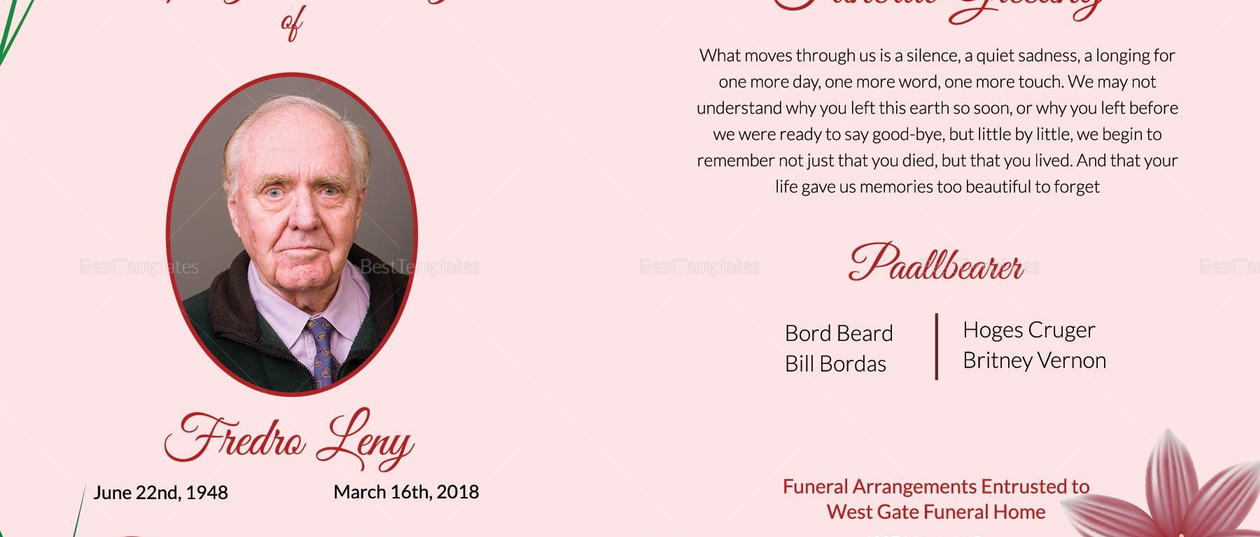 Memorable Funeral Greeting Card Template in Adobe Photoshop, Microsoft Word