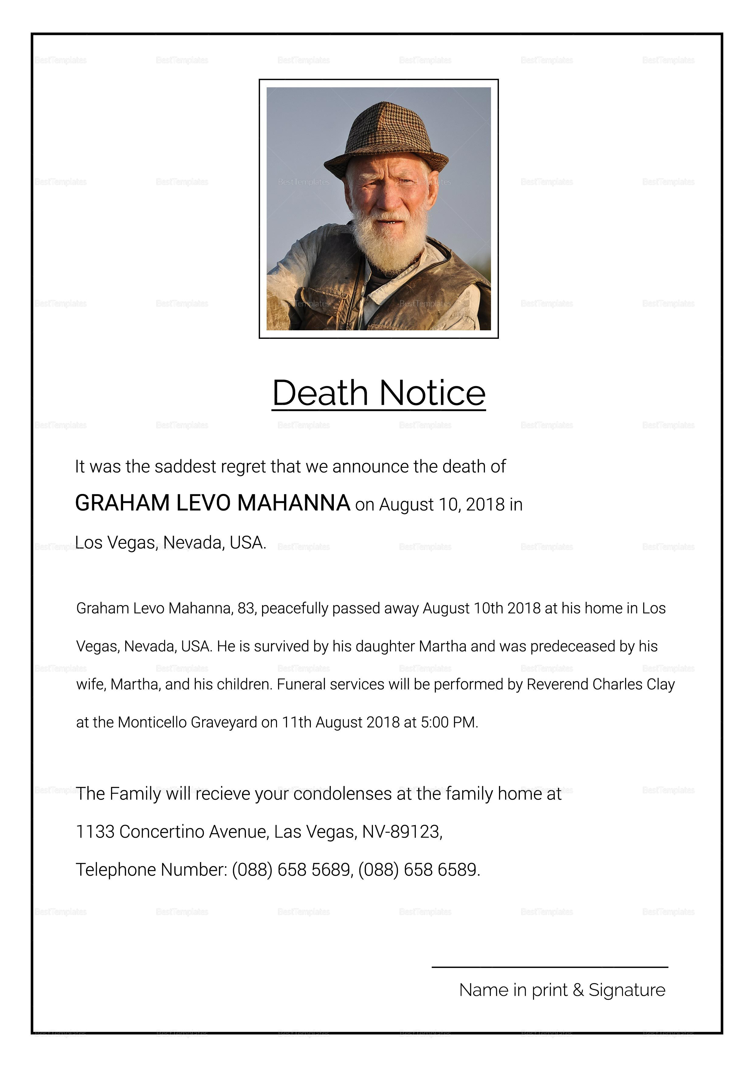 Premium Death Notice Template In Adobe Photoshop Microsoft Word