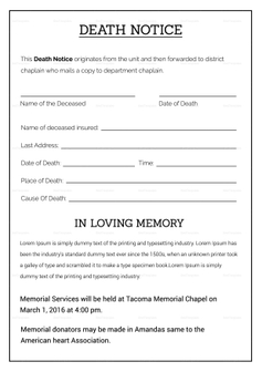 Death Notice Template in Adobe Photoshop, Microsoft Word