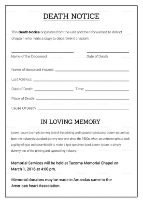 Death Notice Template in Adobe Photoshop, Microsoft Word