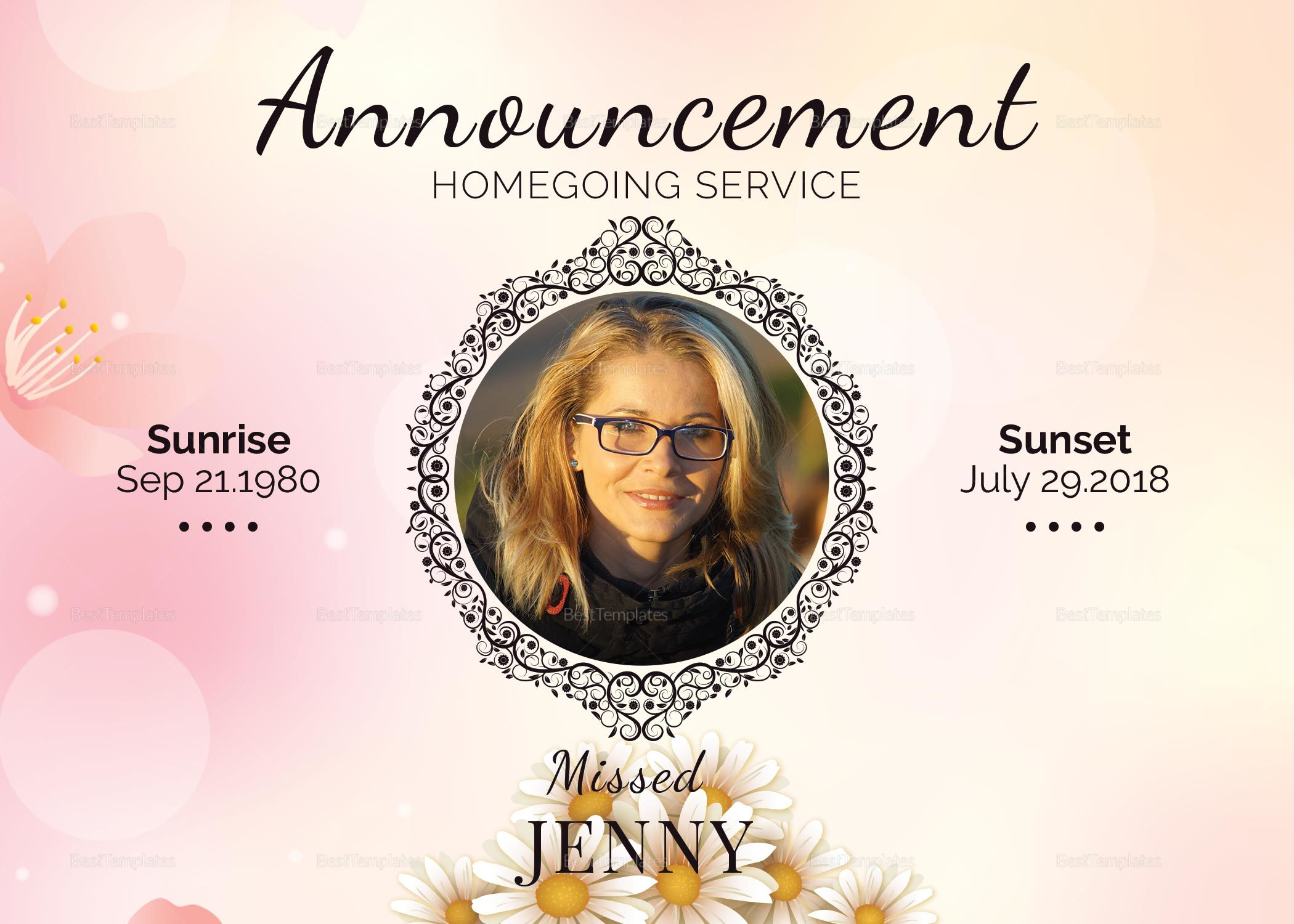 Funeral Death Announcement Template In Adobe Photoshop Microsoft Word