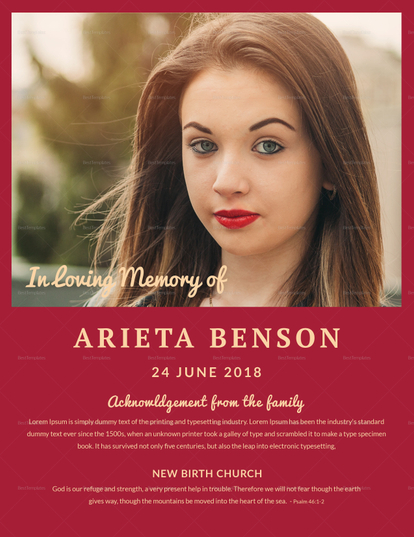 Funeral Obituary Flyer Template in Adobe Photoshop, Microsoft Word