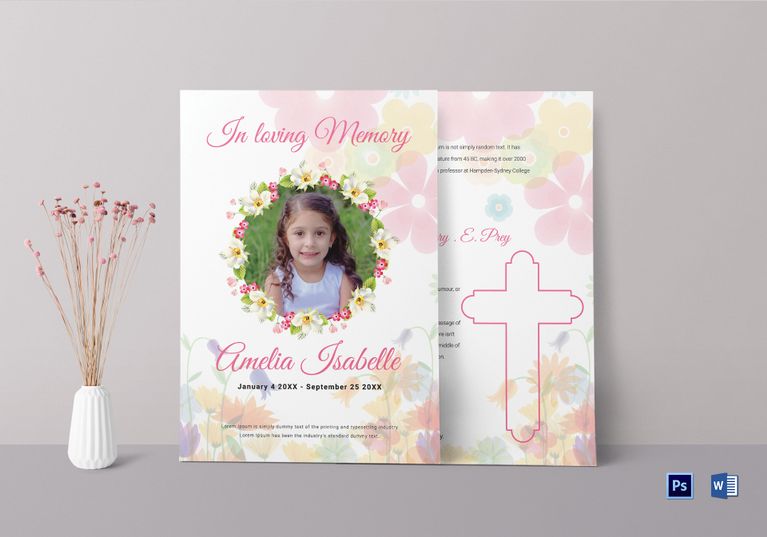 Obituary Funeral Templates For kids in Adobe Photoshop, Microsoft Word