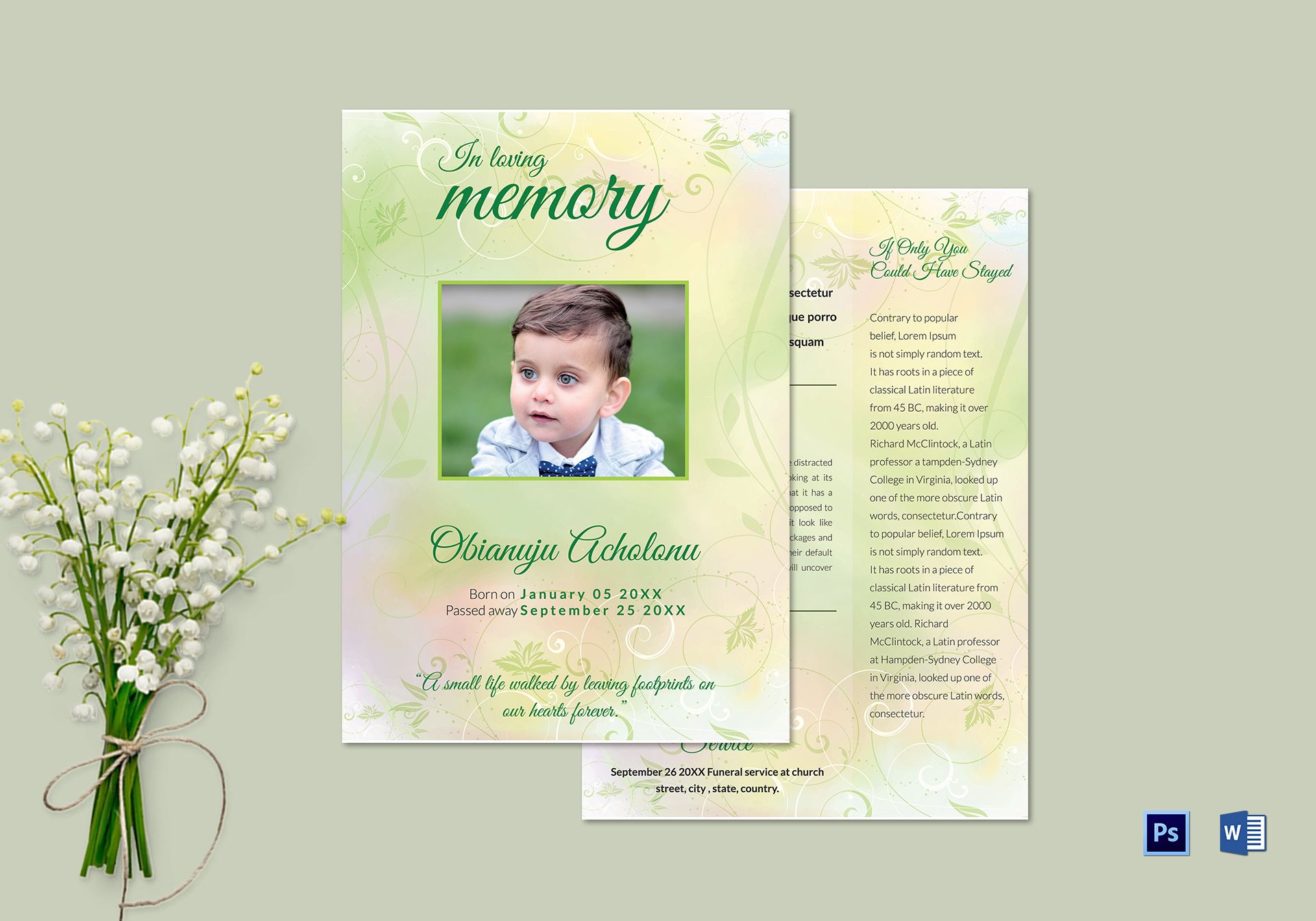 Kids Funeral Invitation Template in Adobe Photoshop, Microsoft Word