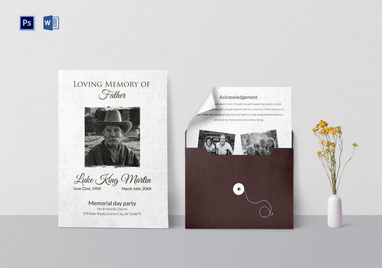 Funeral Obituary Template for Father in Adobe Photoshop, Microsoft Word