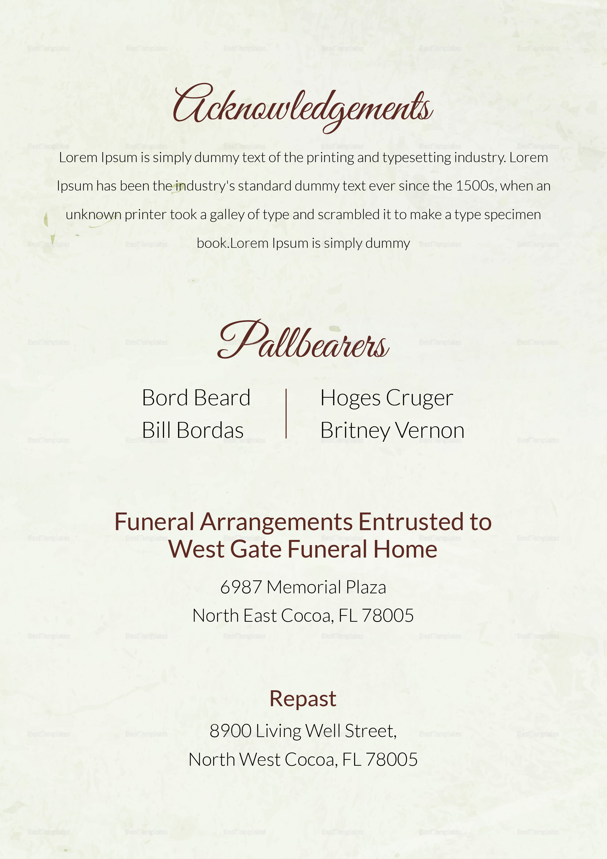 Funeral Order Service Template For Father In Adobe Photoshop Microsoft