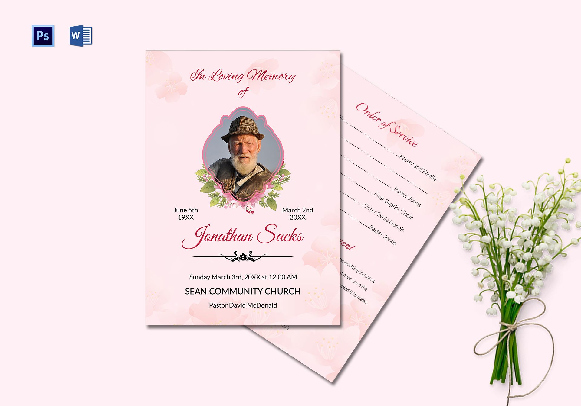 Funeral Order Of Service Program Template In Adobe Photoshop Microsoft 