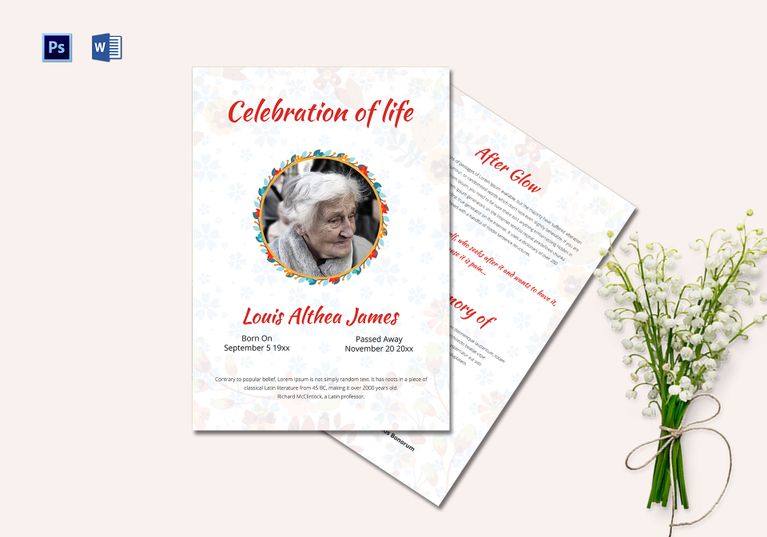 Creative Funeral Memorial Program Template in Adobe Photoshop, Microsoft Word