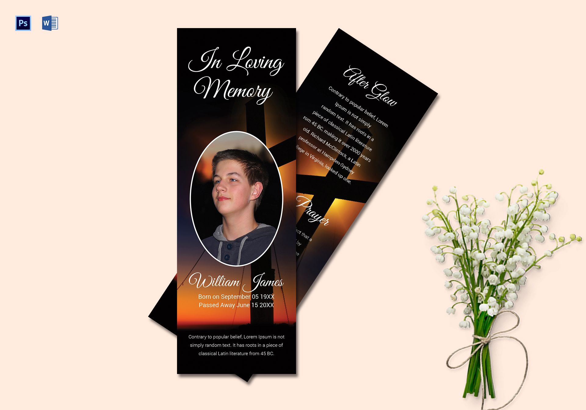 Personalized Funeral Bookmark Template In Adobe Photoshop Microsoft Word