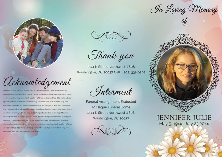 Funeral Program Trifold Brochure Template in Adobe Photoshop, Microsoft Word