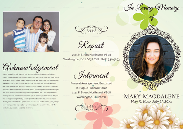 Obituary Funeral Trifold Brochure Template In Adobe Photoshop 