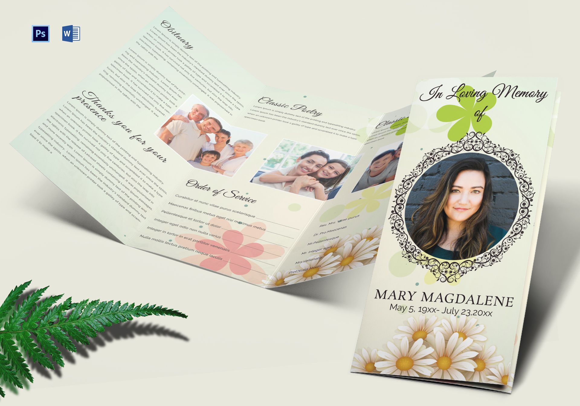 Obituary Funeral Trifold Brochure Template In Adobe Photoshop 
